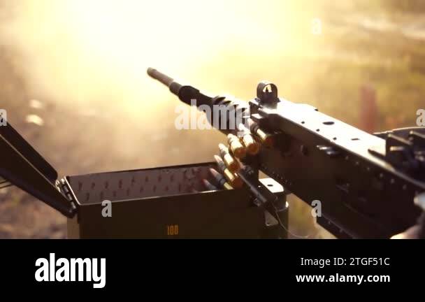 Machine gun fire. Machine gun ammunition. Large-caliber bullets ...