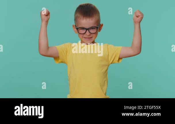 I am strong and independent. Little toddler children boy showing biceps ...