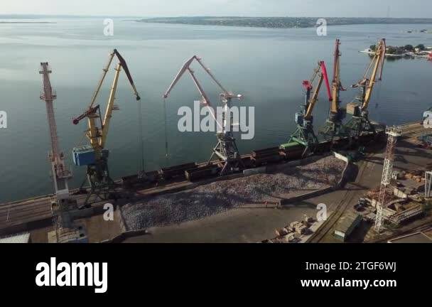Terminals for metal cargo cranes in the industrial area of the port ...