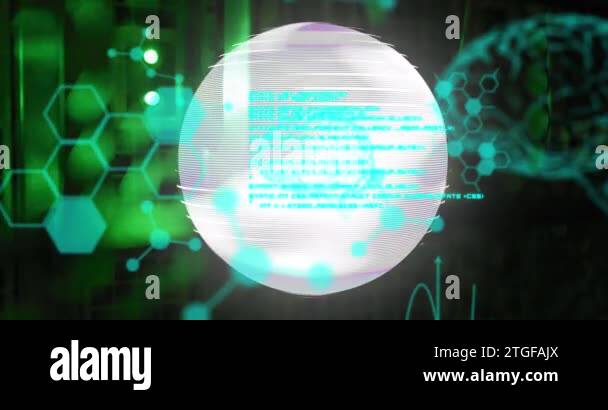 Animation of scientific data, brains and globe moving over servers ...