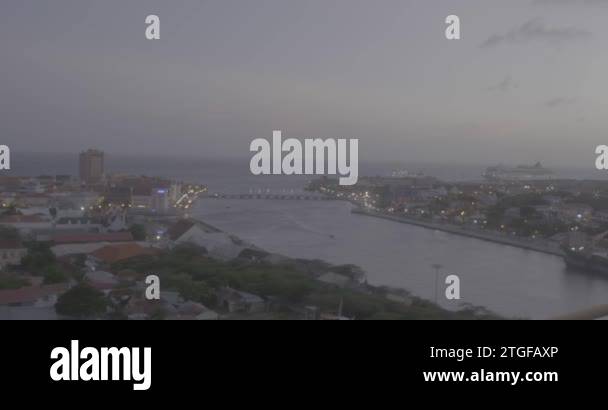 An aerial beautiful skyscape scene on large urban buildings and a log ...
