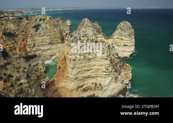 Panorama of the 182 steps long stairway to the base of cliffs of Ponta ...
