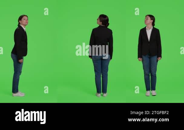 Female corporate model wearing formal suit standing over full body ...