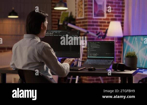 Male Coder Programming Server Encryption On Firewall Software Using Security Network To Code