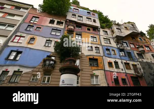 Vienna, Austria, August 2022. Amazing footage of the colorful facade ...
