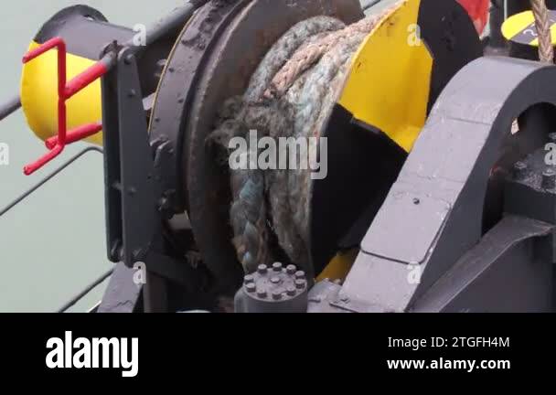 Machines to store large ropes of ships. large rope collection of marine ...