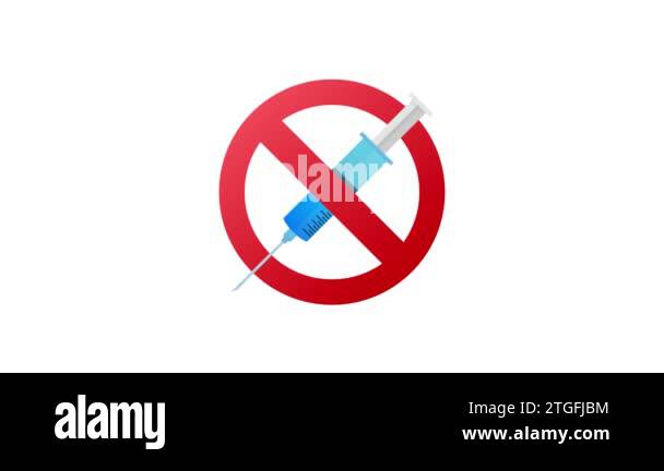Stop Drugs sign. No syringe. Prohibition of vaccination, Ban injection ...