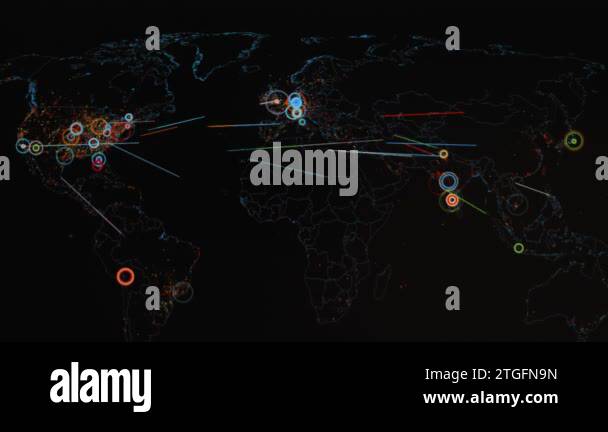 World map with different targets for cyber attack. Hacking and ...