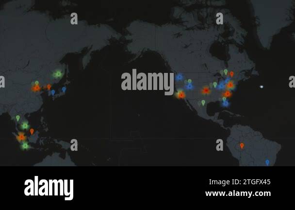 World map with different targets for cyber attack. Hacking and ...
