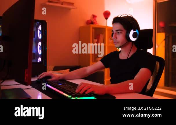 Focused gamer teenage boy, focused gamer teenage boy playing online ...