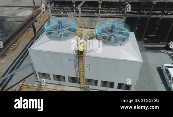 Cooling tower from a drone. Industrial cooling towers. wet cooling ...