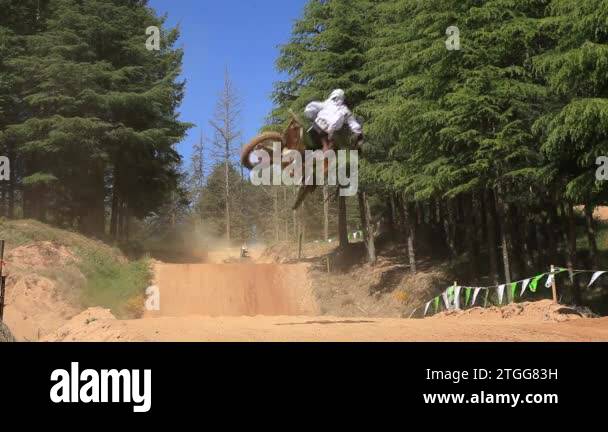 Motocross rider fighting for the first place at the at the circuit ...