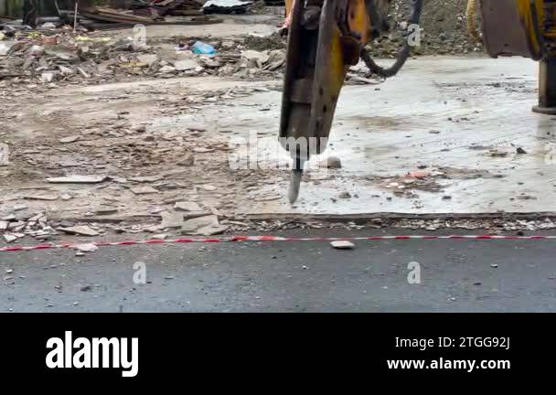 Jackhammer hydraulic hammer for excavator. Work near impacts destroys ...