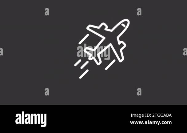 Animated plane white line icon. Commercial flight. Travelling. Landing ...