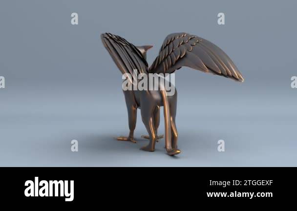 Rotating dark griffin statue or mythical ancient black gryphon ...