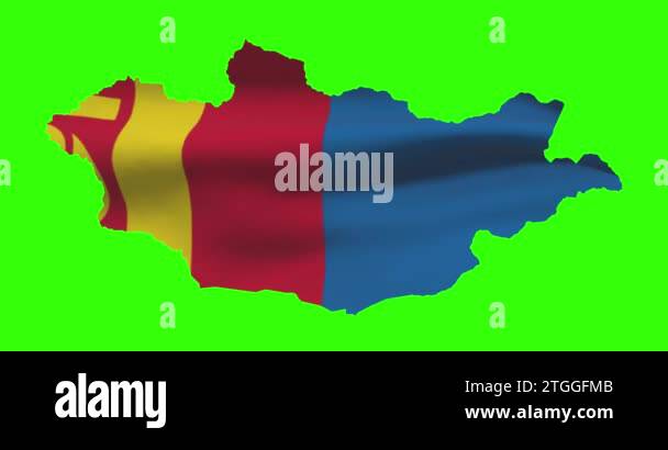 Mongolia country shape outline on green screen with national flag ...