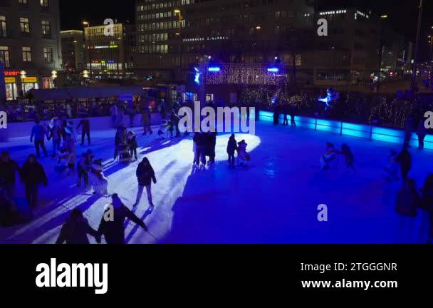 December 5, 2022. Germany. Munich. People ice skating in Karlsplatz in ...