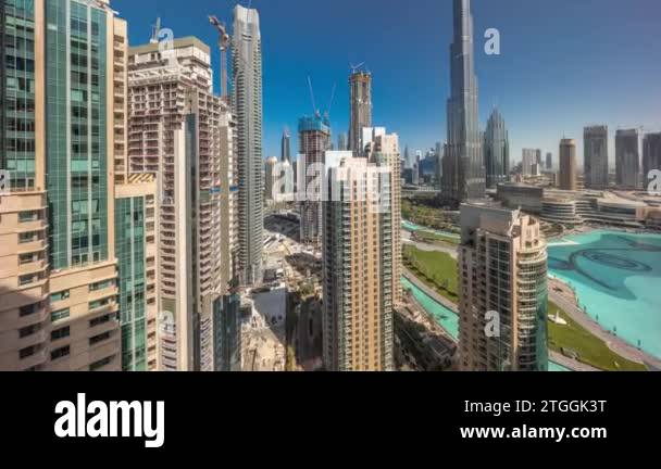 Dubai Downtown cityscape with tallest skyscrapers aerial timelapse ...