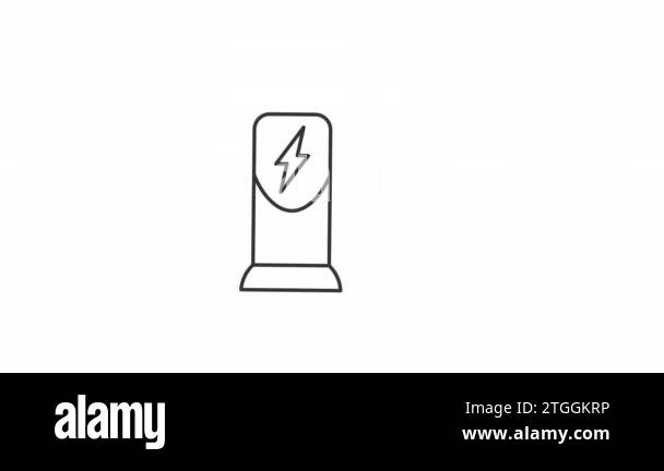 Animated EVSE linear icon. Charger from above. Charging station for ...