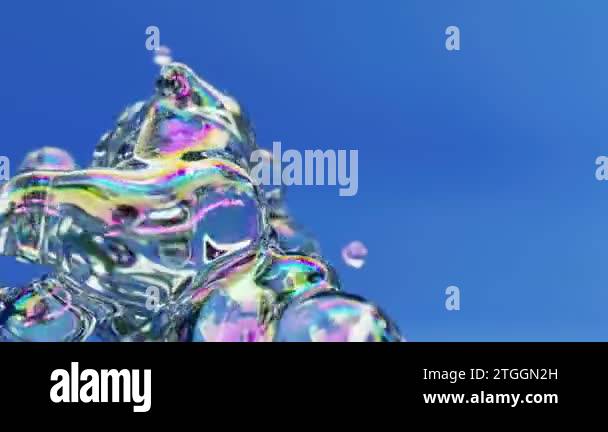 Liquid iridescent transparent clean soapy animated metaball or organic floating spheres blobes ...