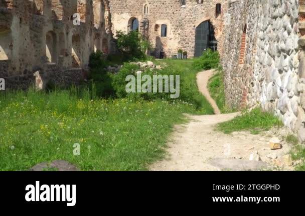 Dobele Castle ruins, Latvia. The ancient big stone walls in a medieval ...