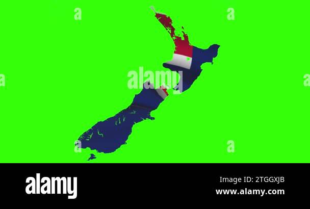 New Zealand country shape outline on green screen with national flag ...