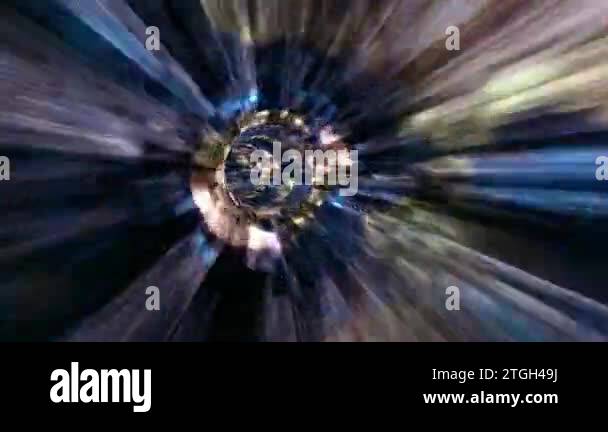 Loop of Abstract hypnotic flash glow light blue hyperspace vortex warp tunnel through time and ...