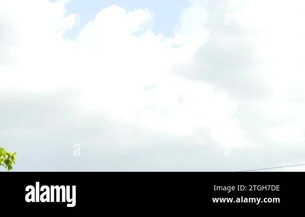 Blue sky white clouds. Puffy fluffy white clouds. Cumulus cloud cloudscape timelapse. Summer ...