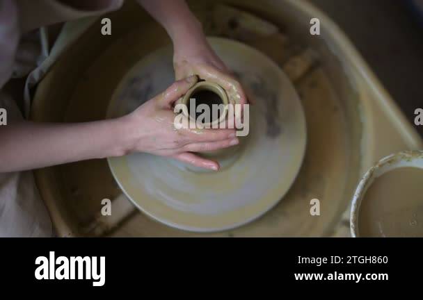 Processing clay ware and making dishes, process. top view Stock Video ...
