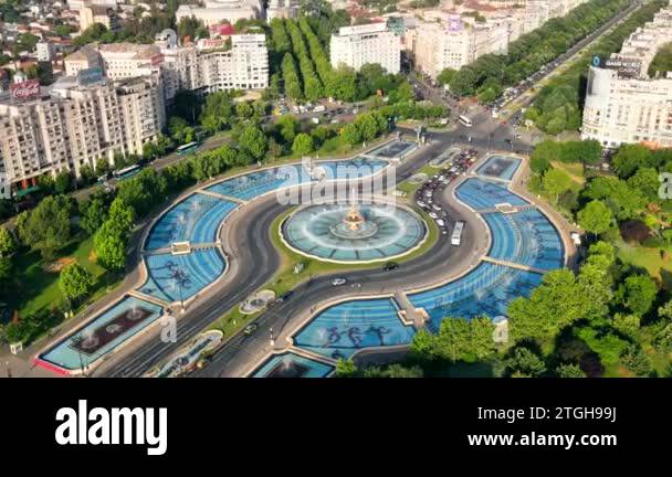 BUCHAREST, ROMANIA - MAY, 2022: Aerial drone view of the city downtown ...