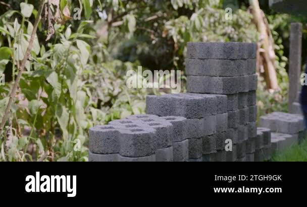 Worker move huge brick to stacking at the construction site, Safety and ...