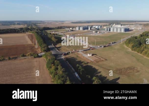 grain delivery. Grain storage. Grain trucks stand along the road in ...