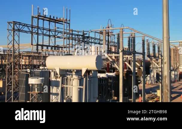 Electrical substation or electric grid of high voltage power lines and ...