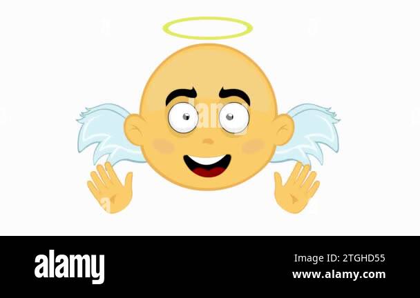 Loop animation of the face of a yellow angel, moving its wings and ...