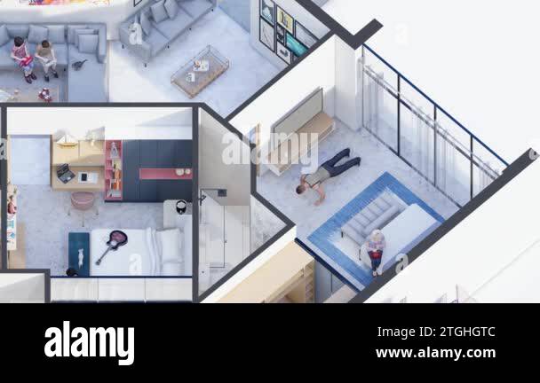 Animated Three bedroom family apartment isometric floor plan Stock ...