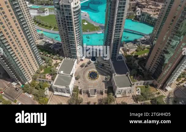 Dubai Downtown cityscape looking down view with tallest skyscrapers ...