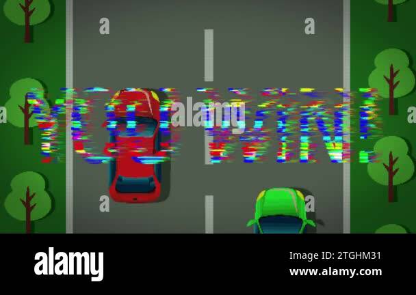 Animation of you win text over screen with car race game in background ...