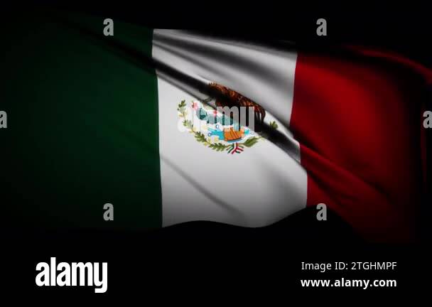 Loop of Mexico flag waving in wind texture in the dark background ...
