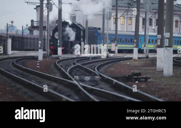 Vintage black steam locomotive. Historic train. Vehicle locomotive ...