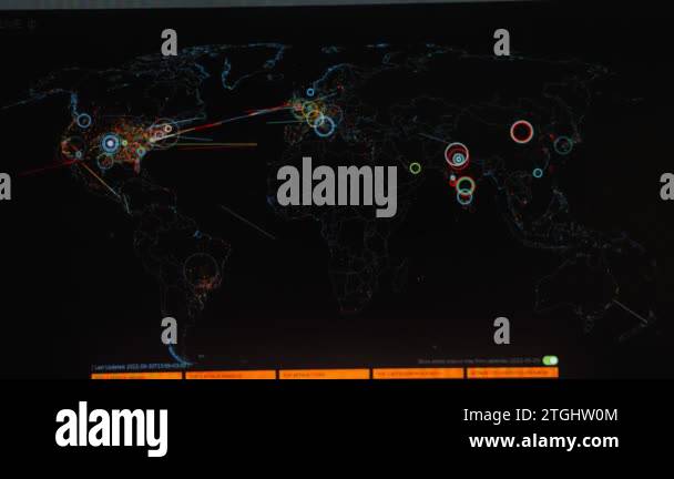 World map with different targets for cyber attack. Hacking and ...