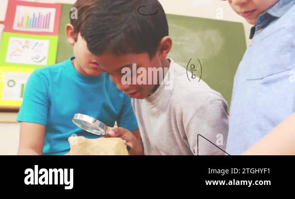 Animation of math formulas over diverse pupils with magnifier at school ...