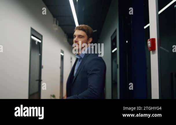 Successful businessman going hallway office closeup. Confident man ...