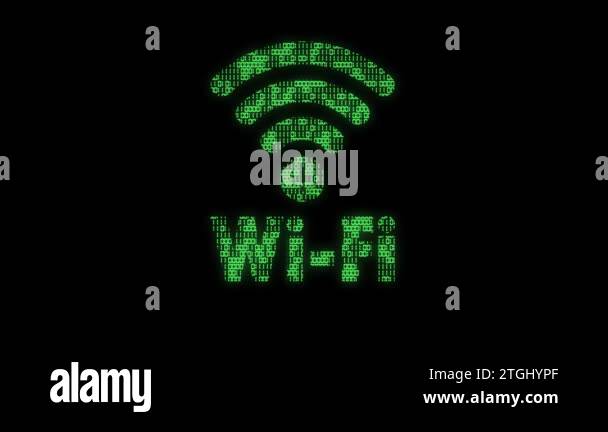 Classic animated wifi symbol with animated binary code texture in green ...