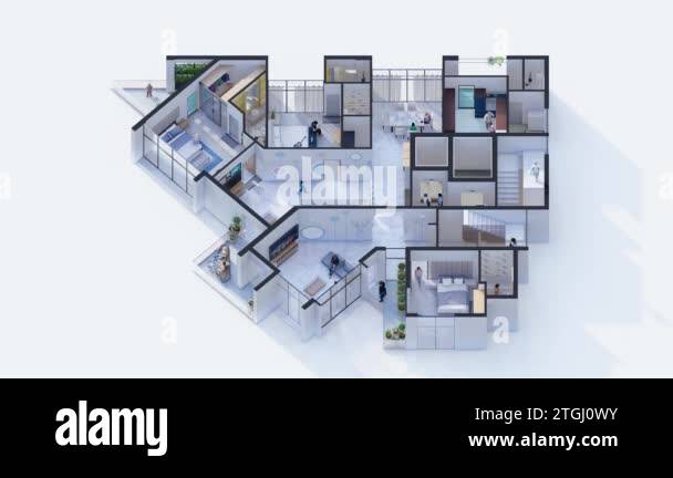 Animated Three bedroom family apartment isometric floor plan Stock ...