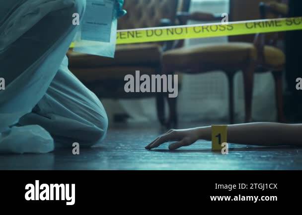 Detective Collecting Evidence in a Crime Scene. Forensic Specialists ...