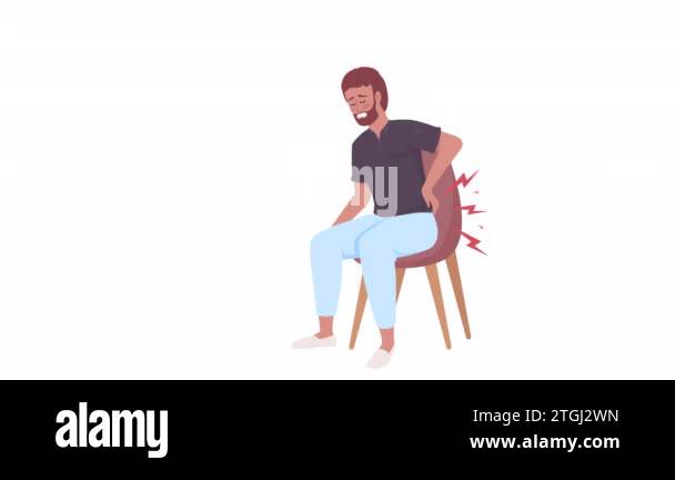 Animated male character with cramps. Young male with spine pain. Full ...
