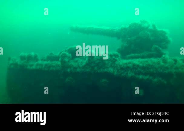 Diving on the Snake Island -Stern part with a cannon of a military ...