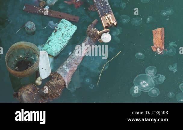 microplastics in ocean water. plastic fragments or particles in sea ...