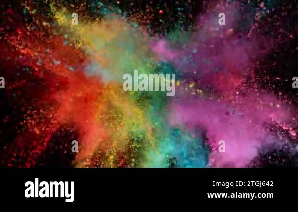 Super slow motion of colored powder explosion isolated on black ...