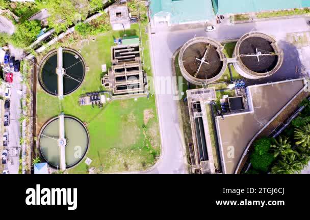 Aerial drone top down view clarifier sedimentation tank. Aerial view ...